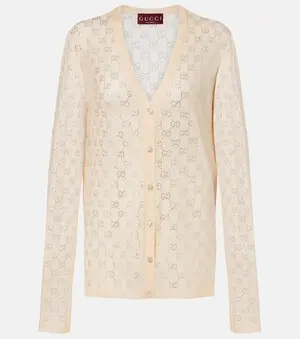 Gucci Gg Embellished Silk Cardigan - Beige