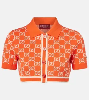 Gucci Gg Cropped Cotton Jacquard Cardigan - Orange