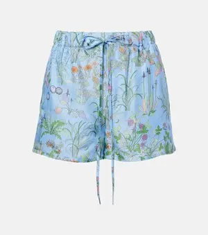 Gucci Flora Silk Satin Shorts - Blue