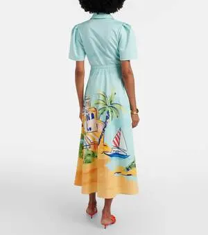 LEO LIN Printed Belted Cotton Shirt Dress - Blue