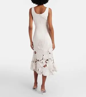LEO LIN Floral-appliqué Midi Dress - Beige