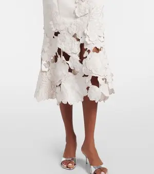 LEO LIN Floral-appliqué Midi Dress - Beige
