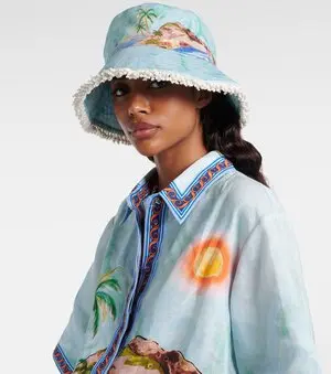 ALEMAIS Alémais Printed Linen Bucket Hat - Blue