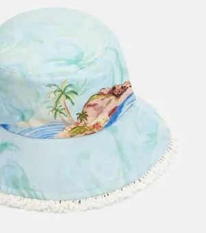 ALEMAIS Alémais Printed Linen Bucket Hat - Blue