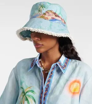 ALEMAIS Alémais Printed Linen Bucket Hat - Blue