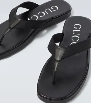 Gucci Logo Canvas And Leather Thong Sandals