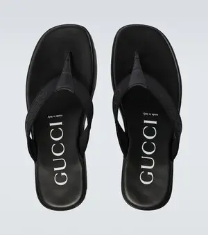 Gucci Logo Canvas And Leather Thong Sandals