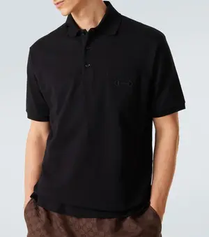 Gucci Horsebit Cotton-blend Piqué Polo Shirt - Black