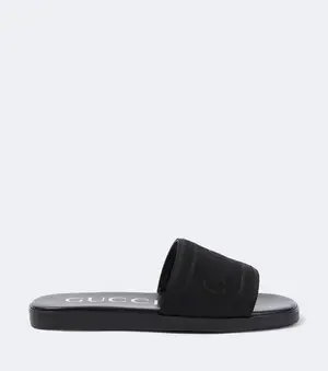 Gucci Logo Canvas And Leather Slides - Black