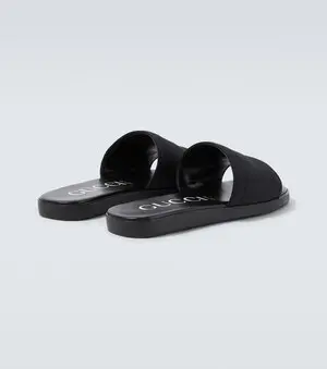 Gucci Logo Canvas And Leather Slides - Black