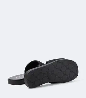 Gucci Logo Canvas And Leather Slides - Black