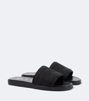Gucci Logo Canvas And Leather Slides - Black