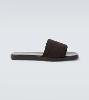 Gucci Logo Canvas And Leather Slides - Brown
