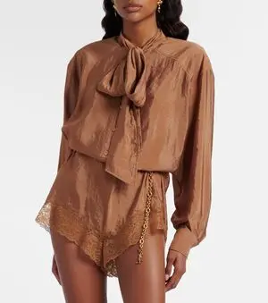 Saint Laurent Lace-trimmed Tie-neck Romper