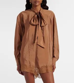 Saint Laurent Lace-trimmed Tie-neck Romper
