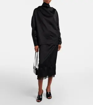 TOTEME Gauze-trimmed Satin Midi Skirt - Black