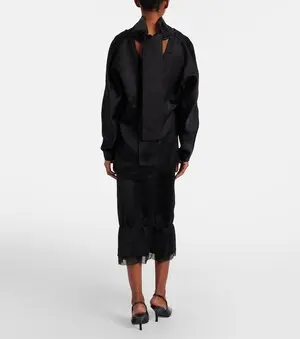 TOTEME Gauze-trimmed Satin Midi Skirt - Black