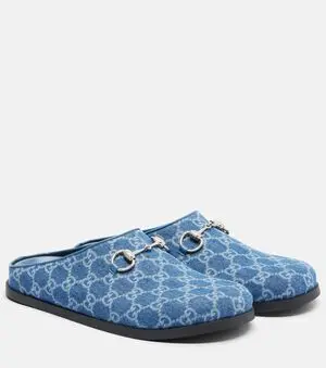 Gucci Horsebit Gg Denim Mules