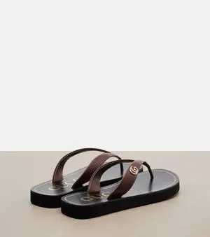Gucci Double G Leather Thong Sandals - Brown