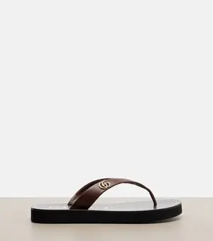 Gucci Double G Leather Thong Sandals - Brown