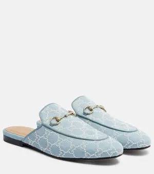 Gucci Princetown Gg Embellished Mules - Blue