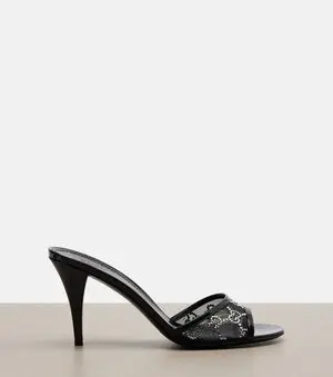 Gucci Erin Gg Embellished Leather-trimmed Mules - Black