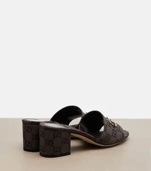 Gucci Horsebit Gg Canvas Mules - Brown