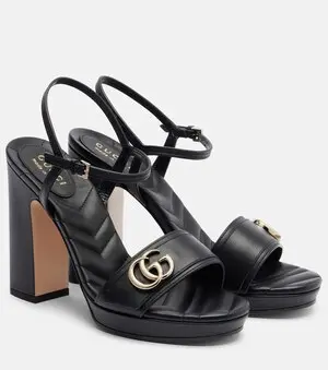 Gucci Marmont Gg Leather Platform Sandals - Black