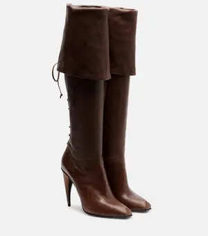 Alexander McQueen Horn Lace-up Leather Knee-high Boots - Brown