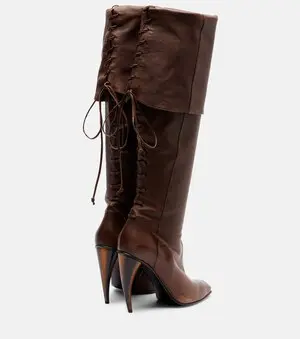Alexander McQueen Horn Lace-up Leather Knee-high Boots - Brown