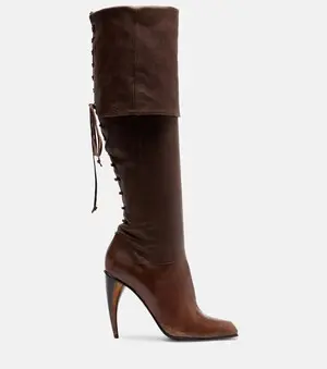 Alexander McQueen Horn Lace-up Leather Knee-high Boots - Brown