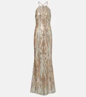 Elie Saab Sequined Silk-blend Gown - Gold