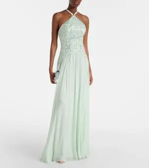 Elie Saab Sequined Silk-blend Gown - Green