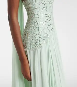 Elie Saab Sequined Silk-blend Gown - Green