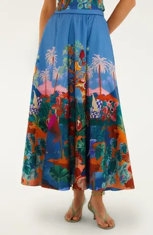 Farm Rio Dream Landscape Organic Cotton Maxi Skirt