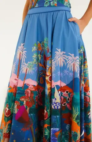 Farm Rio Dream Landscape Organic Cotton Maxi Skirt