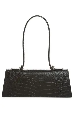 Alexander McQueen Jewelled Croc Embossed Top Handle Bag - Black/silver