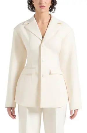 Manière De Voir Wide Shoulder Cinch Waist Blazer