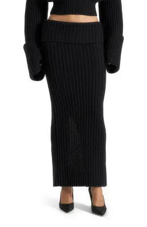 Manière De Voir Lyra Knit Maxi Skirt With Foldover - Black