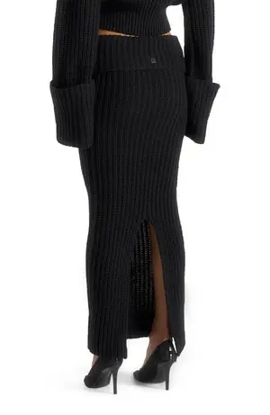 Manière De Voir Lyra Knit Maxi Skirt With Foldover - Black
