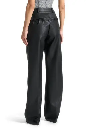 Manière De Voir Pebbled Vegan Leather Pleated Stacked Trousers