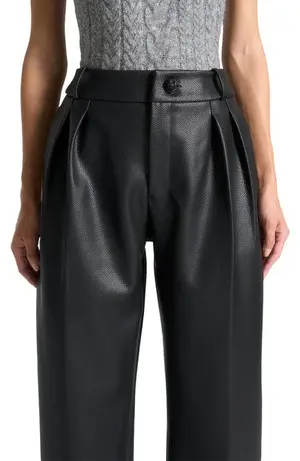 Manière De Voir Pebbled Vegan Leather Pleated Stacked Trousers