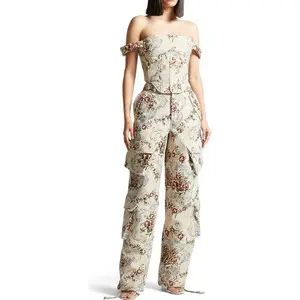 Manière De Voir Floral Jacquard Bardot Corset Top - Beige