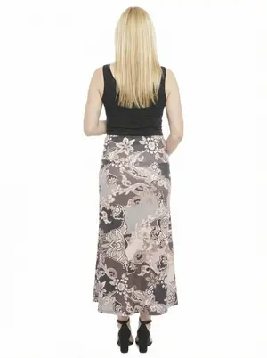 24SEVEN COMFORT APPAREL Maternity Paisley Maxi Skirt - Brown Multi