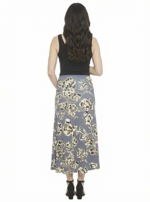 24SEVEN COMFORT APPAREL Maternity Floral A-line Maxi Skirt - Grey Multi