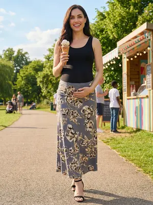 24SEVEN COMFORT APPAREL Maternity Floral A-line Maxi Skirt - Grey Multi