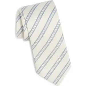 Canali Stripe Silk And Linen Necktie - Beige
