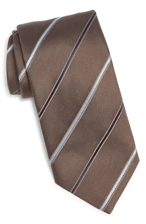 Canali Stripe Silk Neck Tie - Light Brown