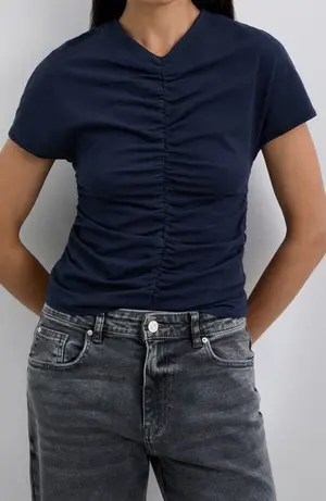 SCALPERS Gathered Slim Fit Tee - Navy