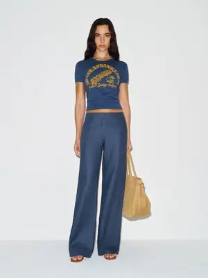 REFORMATION Gisele Low Rise Linen Pant - Blue